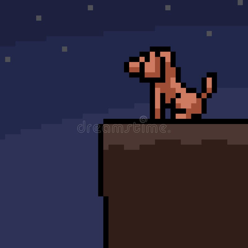 Pixel art stray dog night stock vector. Illustration of star - 265893513