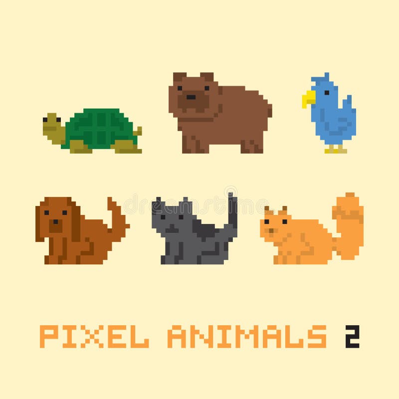 Pixel Art Style Animals Cartoon Vector Set 2 Stock Vector ...