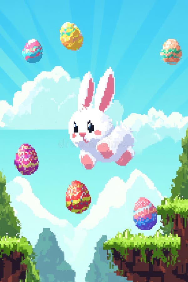 Pixel Art Style Easter Bunny 8 Bit Video Game World Hopping Over ...