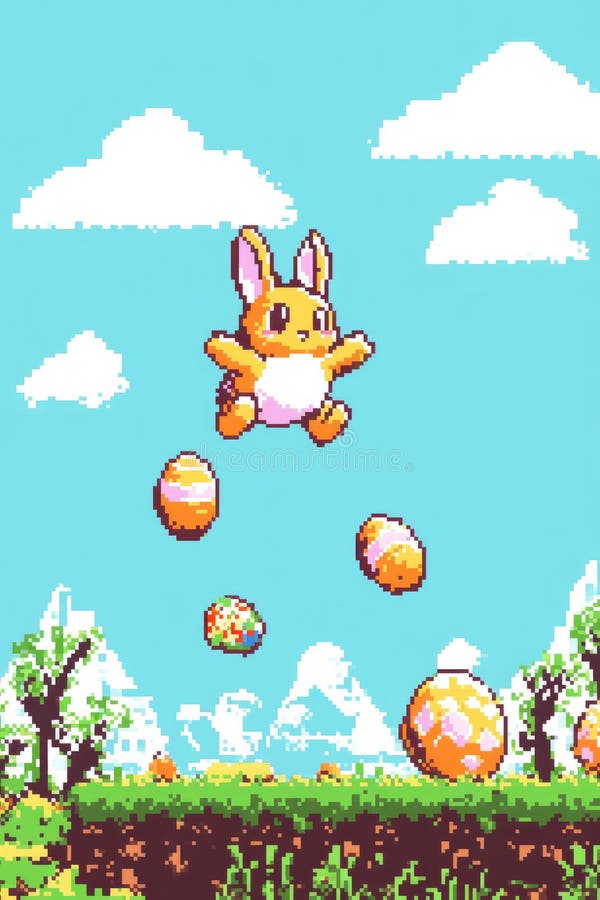 Pixel Art Style Easter Bunny 8 Bit Video Game World Hopping Over ...
