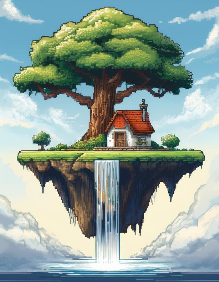 Pixel Art Style Floating Island in the Sky Stock Photo - Image of grass ...