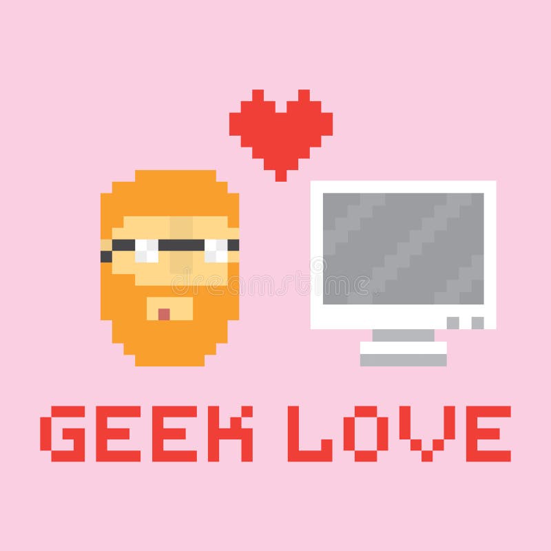 Pixel Art Style Geek in Love with Computer Illustration Stock ...