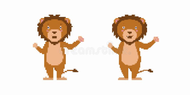 Pixel Art Style Lions with Detailed Manes and Friendly Faces Stock ...