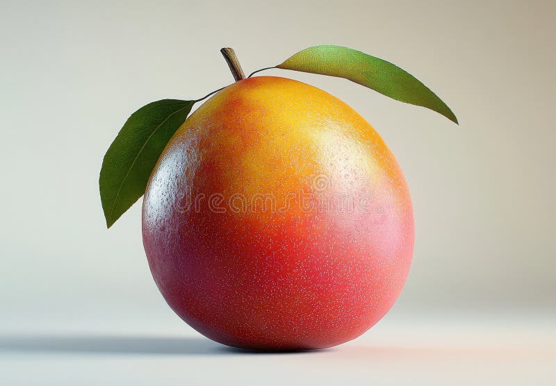Pixel Art Mango Red Yellow Gradient Fruit with Green Leaves on Beige ...