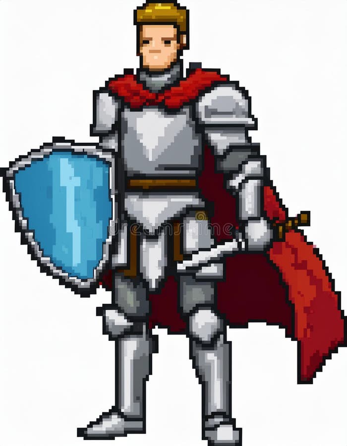 Pixel Art Knight Holding Sword and Shield Stock Illustration ...
