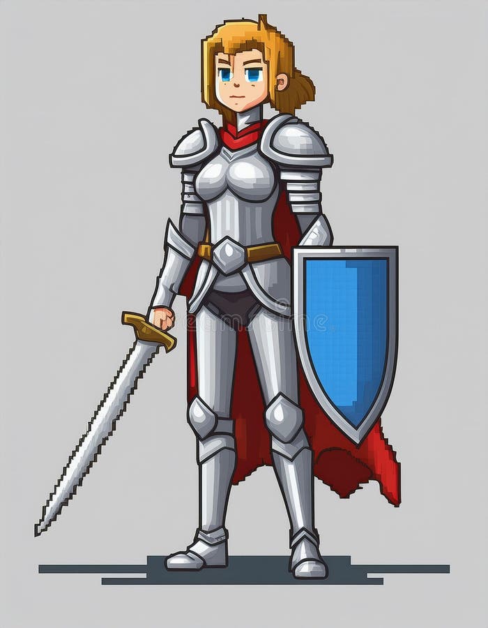 Pixel Art Knight Holding Sword and Shield Stock Photo - Image of ...