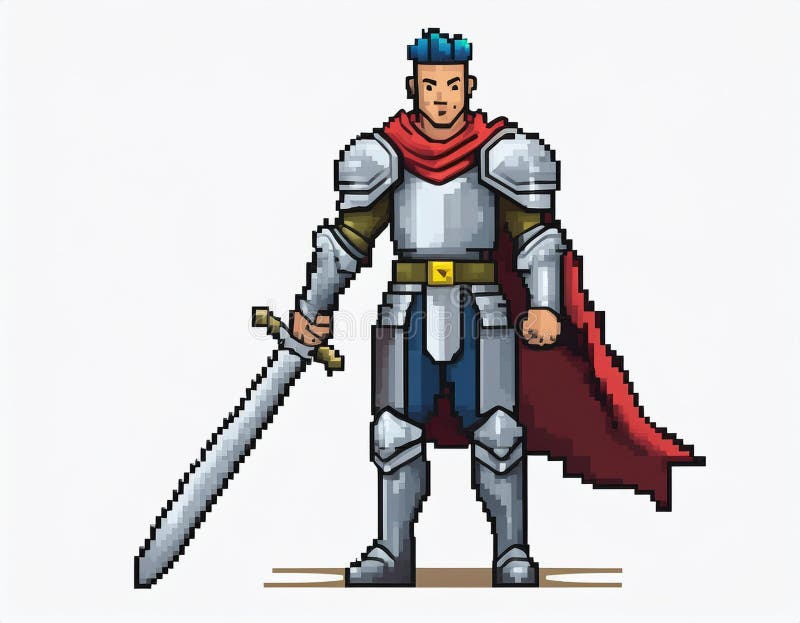 Pixel Art Knight Holding Sword and Shield Stock Illustration ...