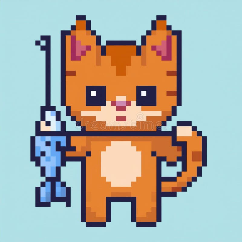 Pixel Art Style Pixelated Cat Stock Photo - Image of minimalist, mascot ...