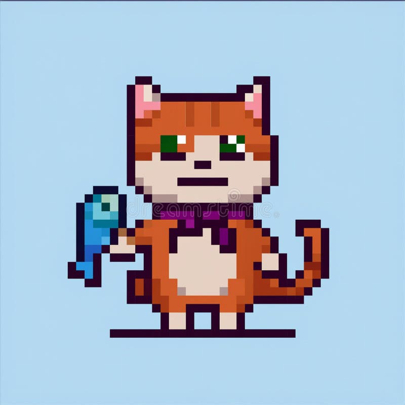 Pixel Art Style Pixelated Cat Stock Image - Image of holding ...