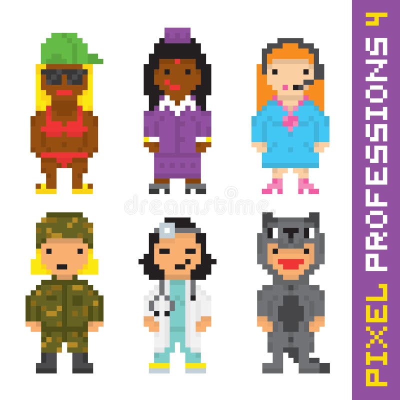 Pixel Art Style Professions Vector Set 4 Stock Vector - Illustration of ...