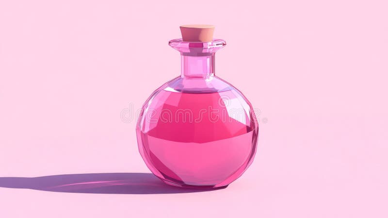 Pixel Art Style Round Potion Bottle with Pink Liquid on a Pink ...