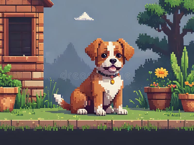 Pixel Art Style Scene with Adorable Pet Dog - Generated by Ai Stock ...