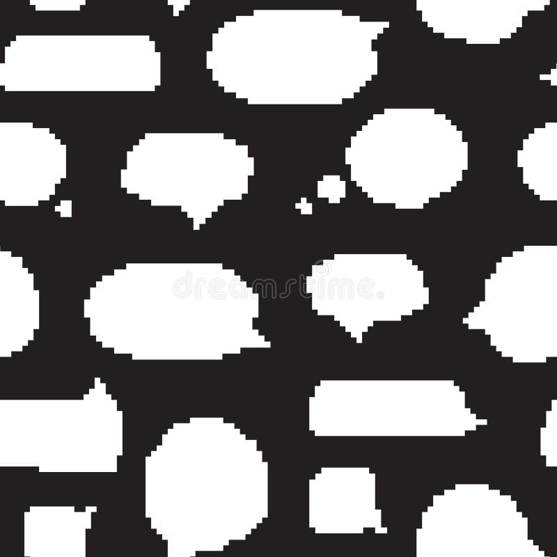 Pixel Art Style Speech Bubble Seamless Vector Pattern Black Stock