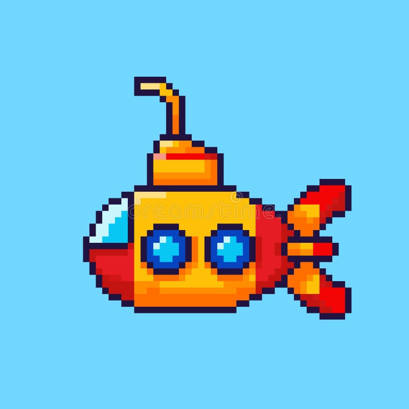 Pixel Art Style Submarine Design Stock Vector - Illustration of ocean ...