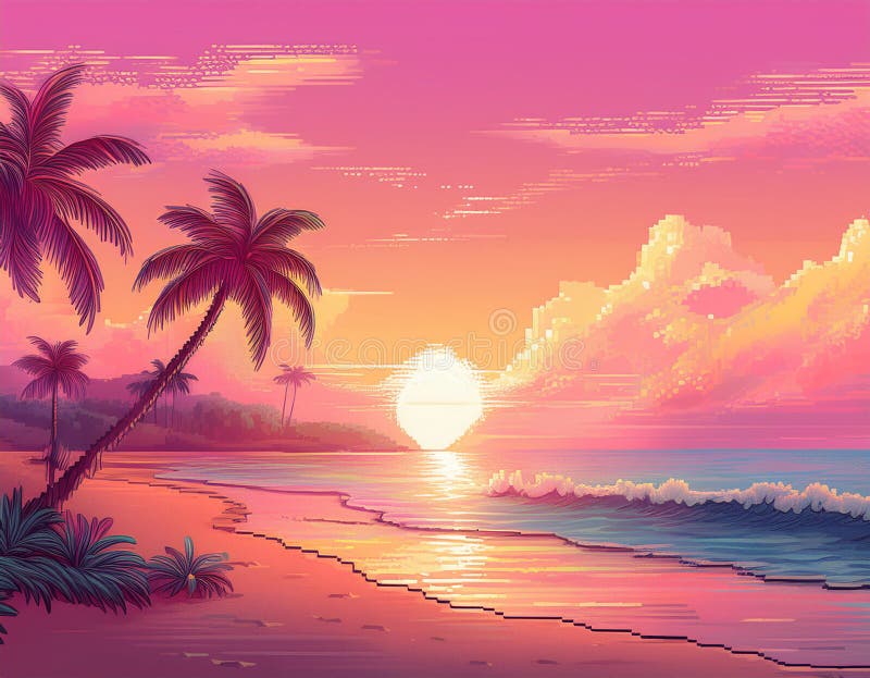 Pixel Art Style Sunset Beach Stock Photo - Image of calm, retro: 350609130