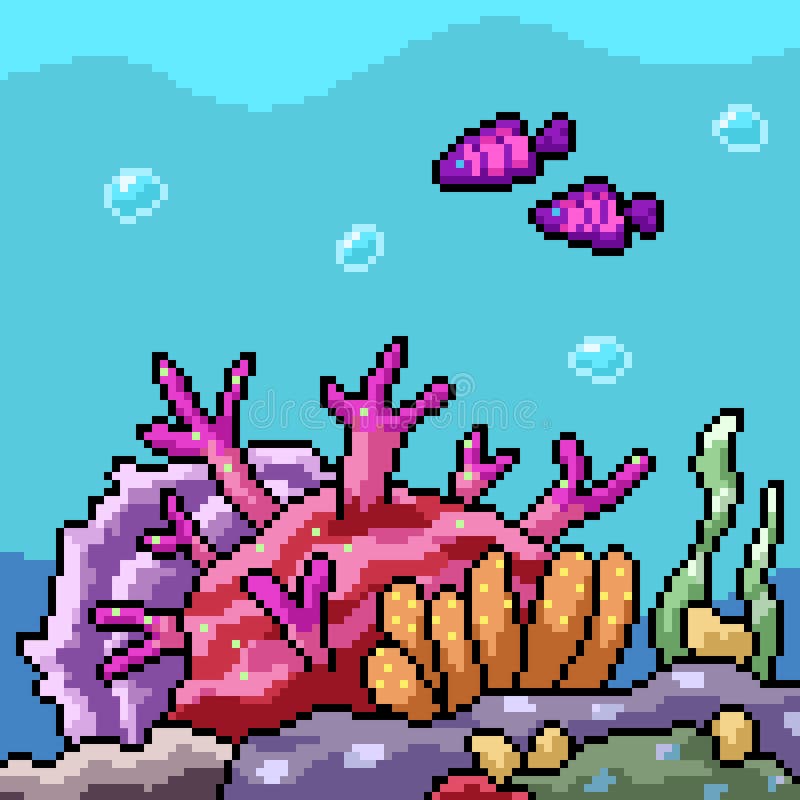 Pixel art submarino coral ilustração do vetor. Ilustração de coral ...