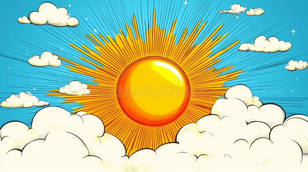 Pixel Art Sun Rising Above Fluffy Clouds Stock Illustration ...