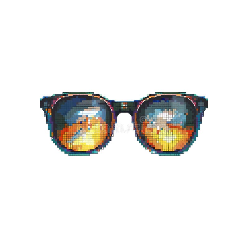 Pixel Art Sunglasses with Reflective Beach Scene. Vector Icon Design ...