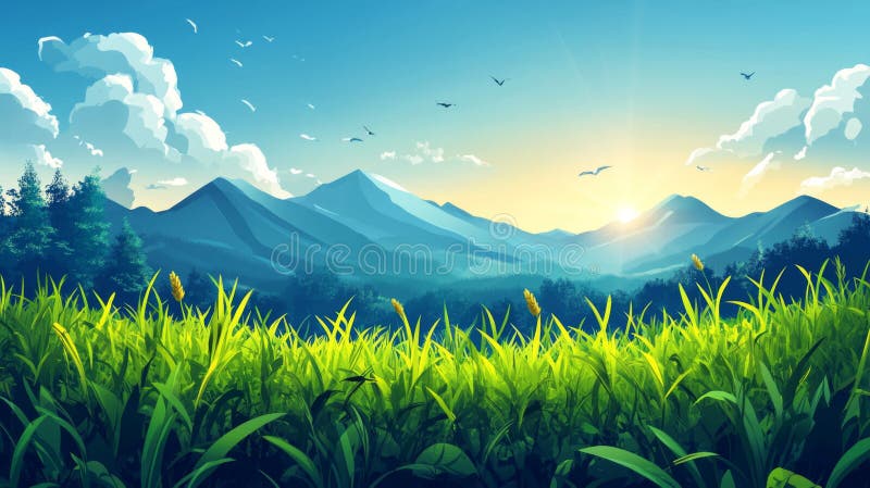 Pixel Art Sunrise Mountain Landscape Stock Illustration - Illustration ...