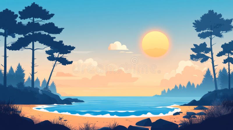 Pixel Art Sunset Beach Landscape Stock Illustration - Illustration of ...