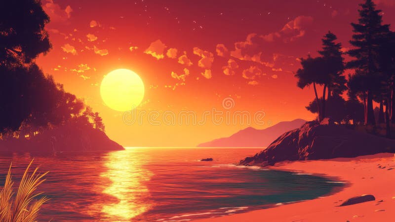 Pixel Art Sunset Beach Landscape Stock Illustration - Illustration of ...