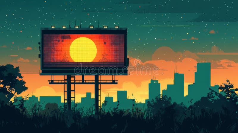 Pixel Art Sunset City Billboard Stock Illustration - Illustration of ...