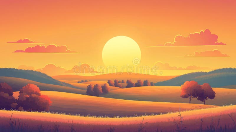 Pixel Art Sunset Landscape stock illustration. Illustration of hill ...
