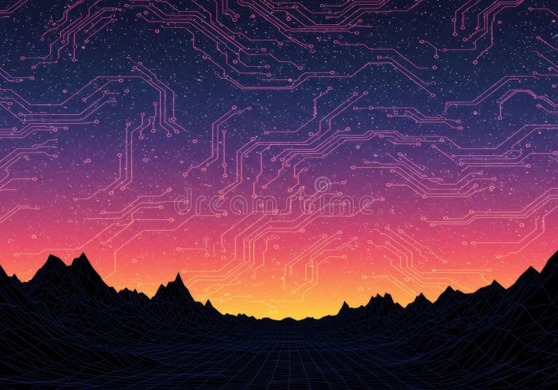 Pixel Art Sunset Landscape with Glitching Stars Stock Illustration - Illustration of background ...