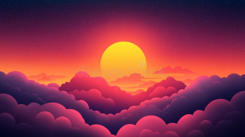 Pixel Art Sunset Landscape: Vibrant Pink and Purple Clouds Stock ...