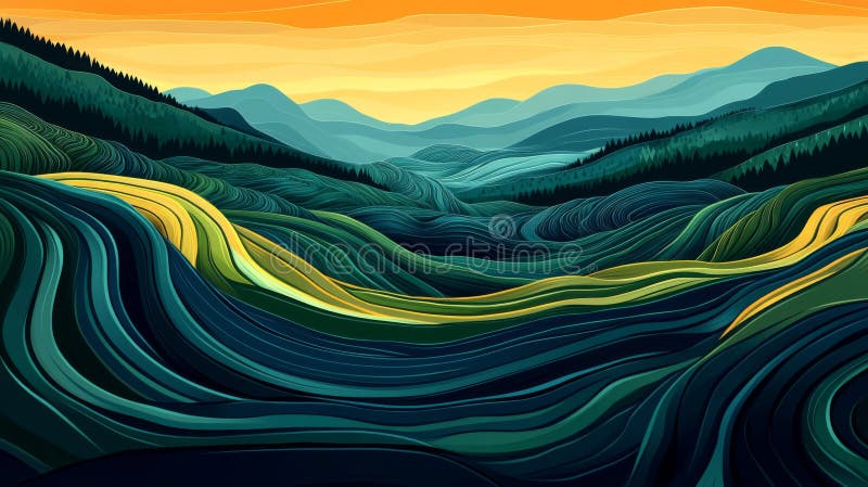 Pixel Art Sunset Mountain Valley Landscape Stock Illustration ...
