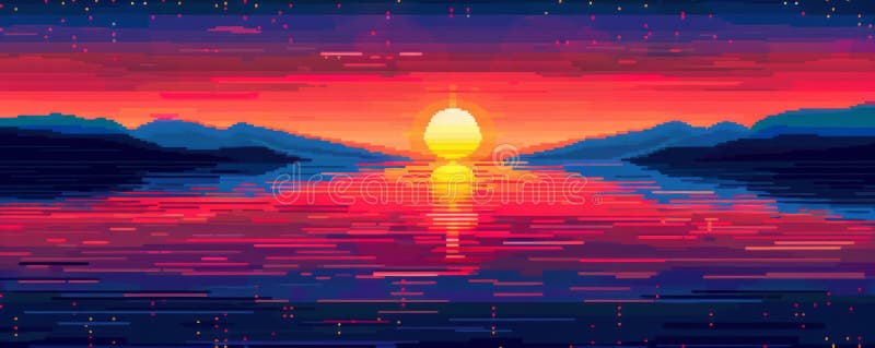 Peaceful Sunset Lake Landscape Pixel Art Style Stock Photos - Free ...