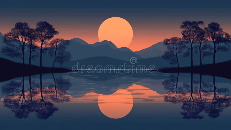 Pixel Art Sunset Over Mountain Lake Reflection Stock Illustration ...