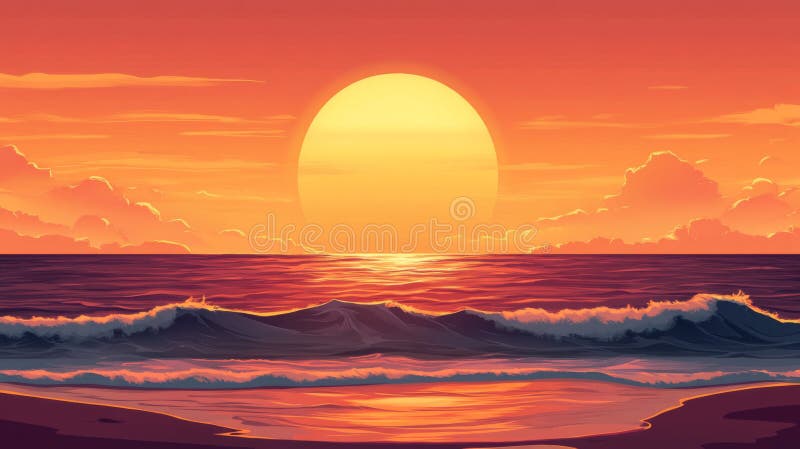Pixel Art Sunset Over Ocean Beach Stock Illustration - Illustration of ...