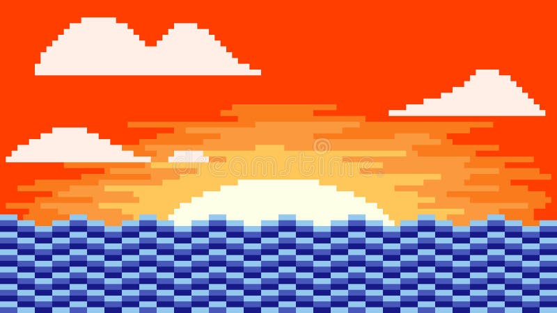 Pixel Art of a Sunset Over the Ocean Stock Illustration - Illustration ...