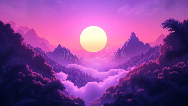 Pixel Art Sunset Over Purple Mountains Stock Illustration ...
