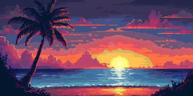Pixel Art Tropical Sunset Landscape Stock Photos - Free & Royalty-Free ...