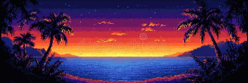 Tropical Beach Sunset Pixel Art Landscape Stock Photos - Free & Royalty ...