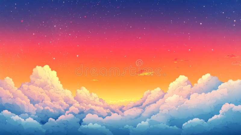 Pixel Art Sunset Sky with Colorful Clouds and Stars Stock Illustration ...