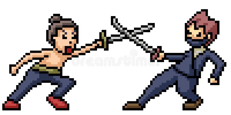 Pixel art sword fight duel stock vector. Illustration of cute - 246579191