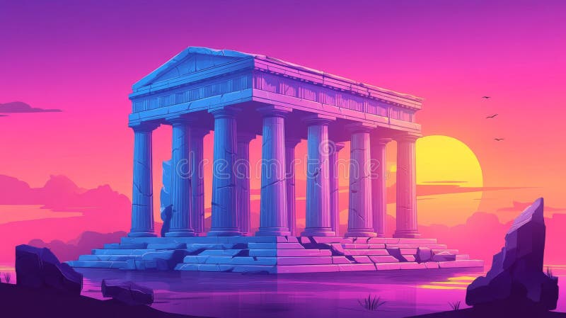 Pixel Art Temple Ruins at Sunset Stock Illustration - Illustration of ...