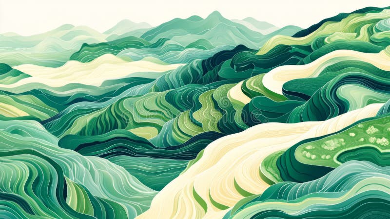 Pixel Art Terraced Fields and Mountains Stock Illustration ...