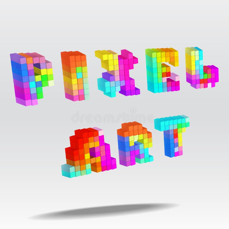 Pixel art text stock vector. Illustration of cube, pixels - 45864589