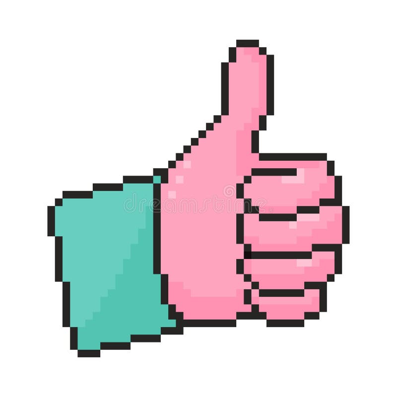 Pixel Art Thumb Up Icon in 8 Bit Style. Retro 80s,90s Video Game ...