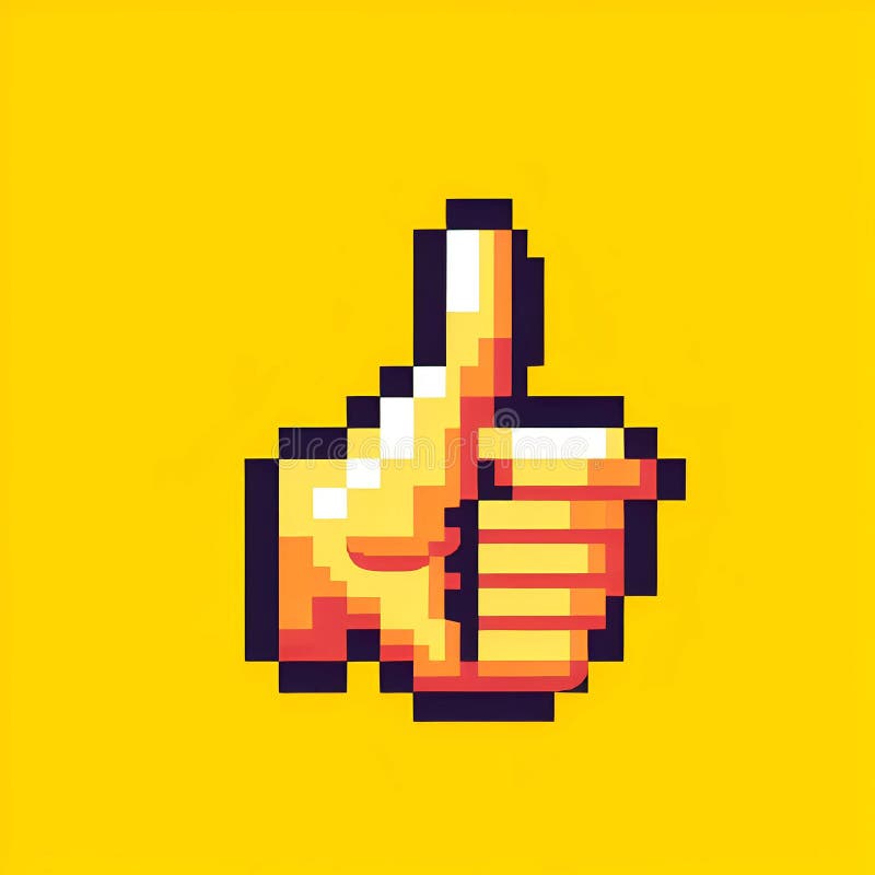 Pixel Art Thumbs Up Emote on a Yellow Background Stock Illustration ...