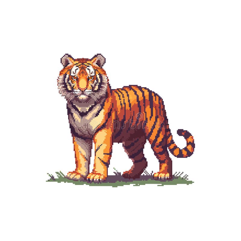 Pixel Art Tiger Standing on Grass. Vector Illustration Design Stock ...