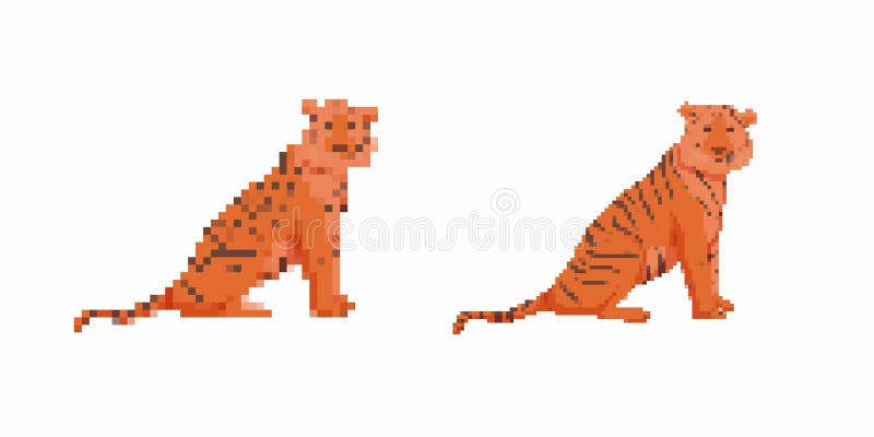 Pixel Art Tigers Facing Forward and Backward in a Simple Geometric ...