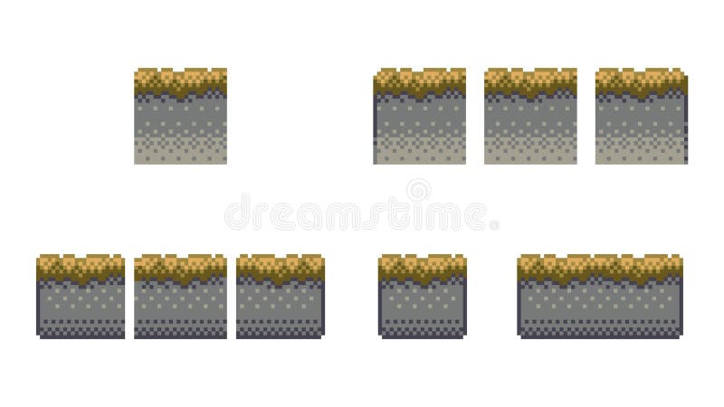 Pixel Art Tile Set for 2d Retro Video-game. a Set of Grey Ground Tiles ...