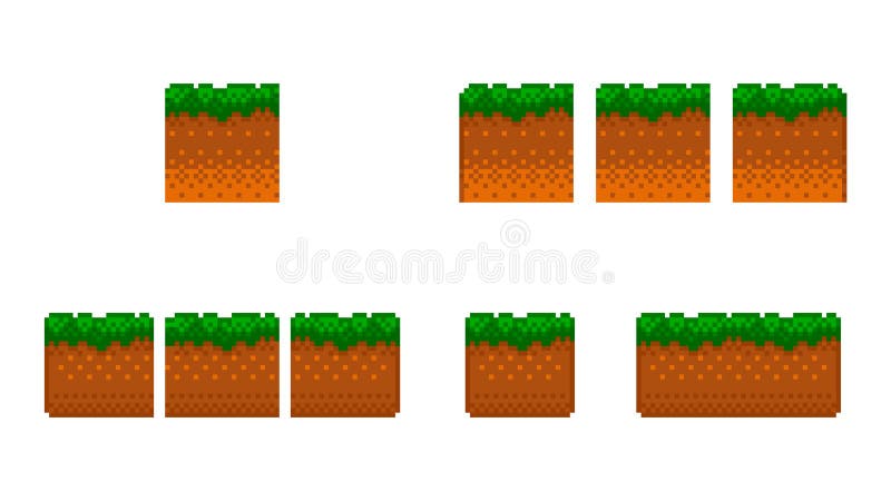 Pixel Art Tile Set for 2d Retro Video-game. a Set of Ground Tiles with ...