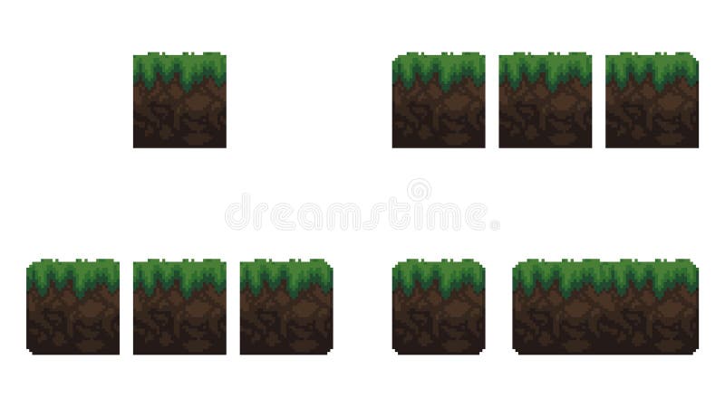 Pixel Art Tile Set for 2d Retro Video-game. a Set of Ground Tiles with ...