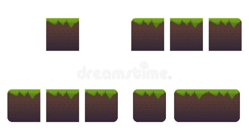 Pixel Art Tile Set for 2d Retro Video-game. a Set of Ground Tiles with ...